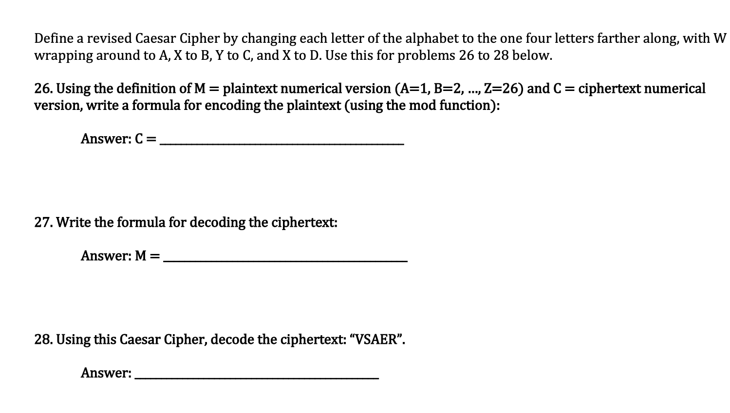Solved Define a revised Caesar Cipher by changing each | Chegg.com