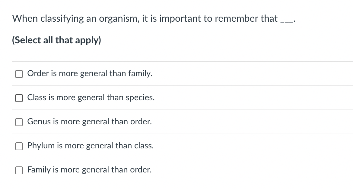 Solved When classifying an organism, it is important to | Chegg.com