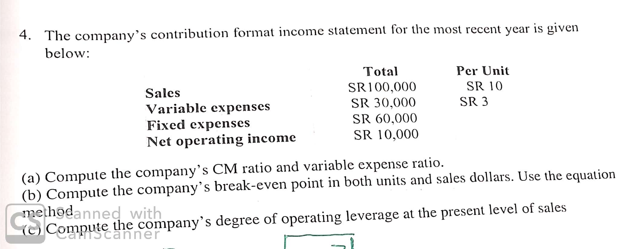 Solved 4. The company's contribution format income statement | Chegg.com