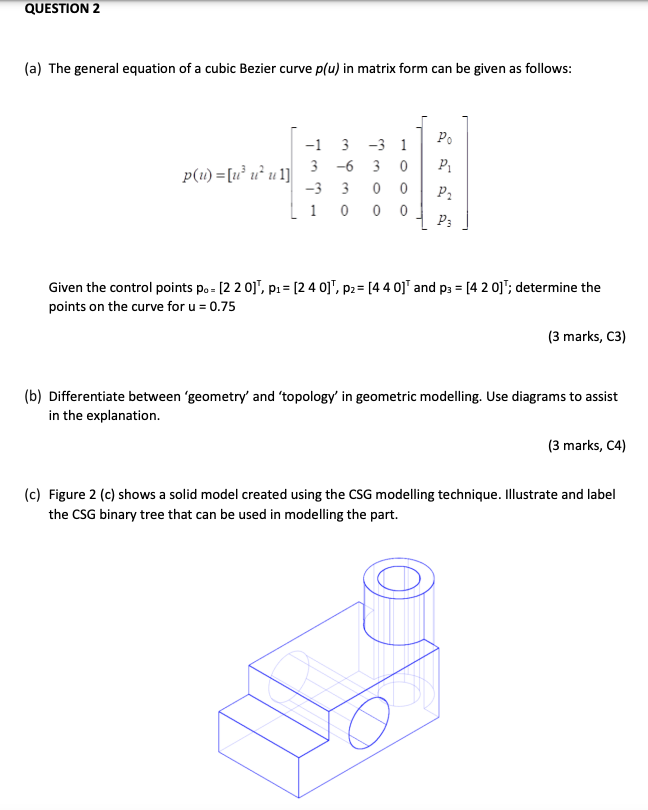 Solved QUESTION 2 (a) The general equation of a cubic Bezier | Chegg.com
