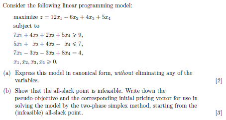 Solved Consider the following linear programming model: | Chegg.com