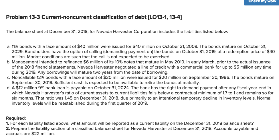 Solved Check my work Problem 13-3 Current-noncurrent | Chegg.com