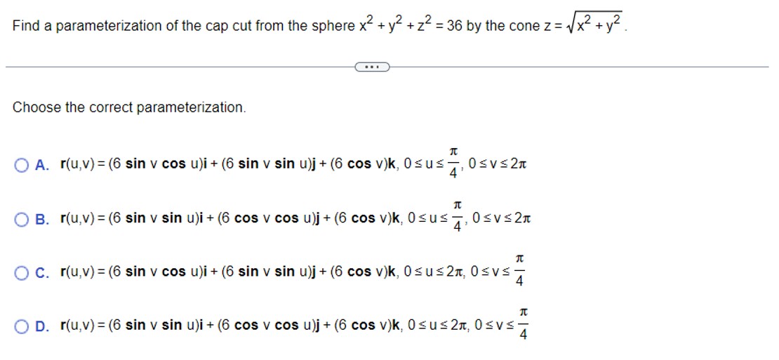 Solved Find a parameterization of the cap cut from the | Chegg.com