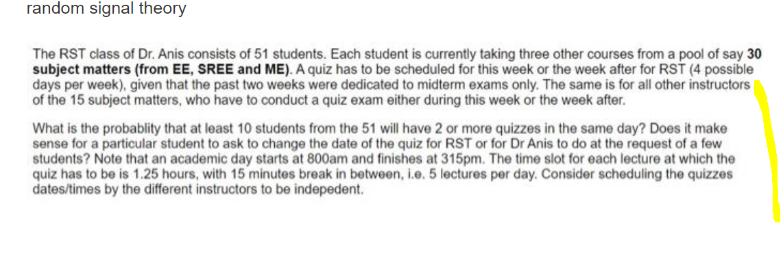Solved random signal theory The RST class of Dr. Anis | Chegg.com
