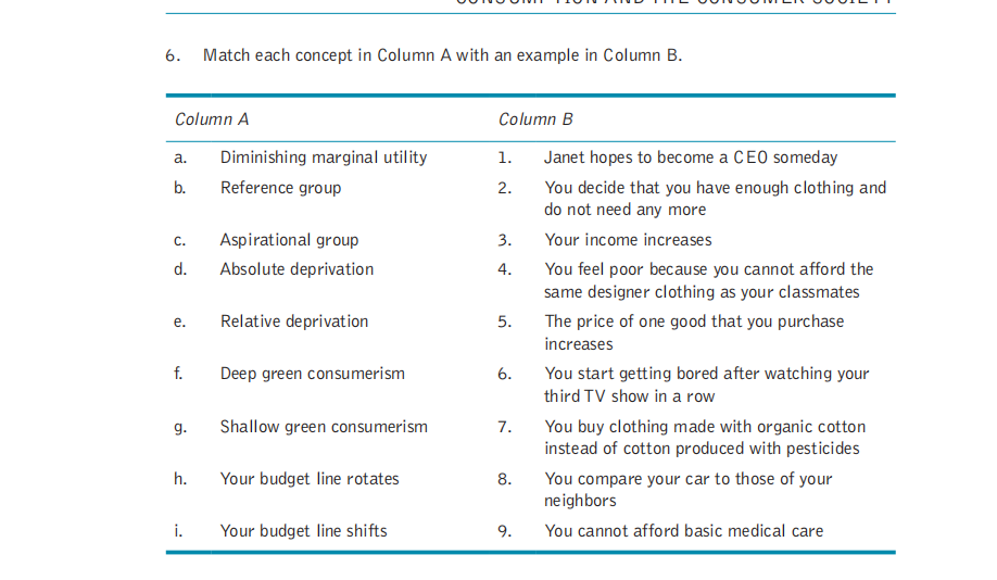 Solved 5. Match each concept in Column A with an example in | Chegg.com