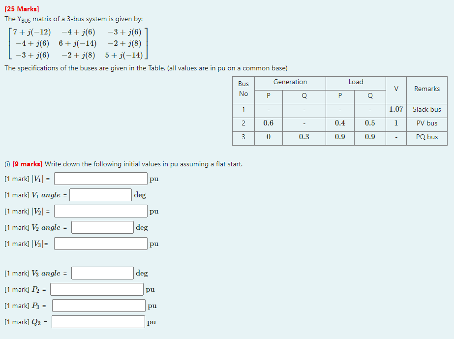 [Solved]: [25 Marks] The ( Y_{ text {BUS }} ) matrix of