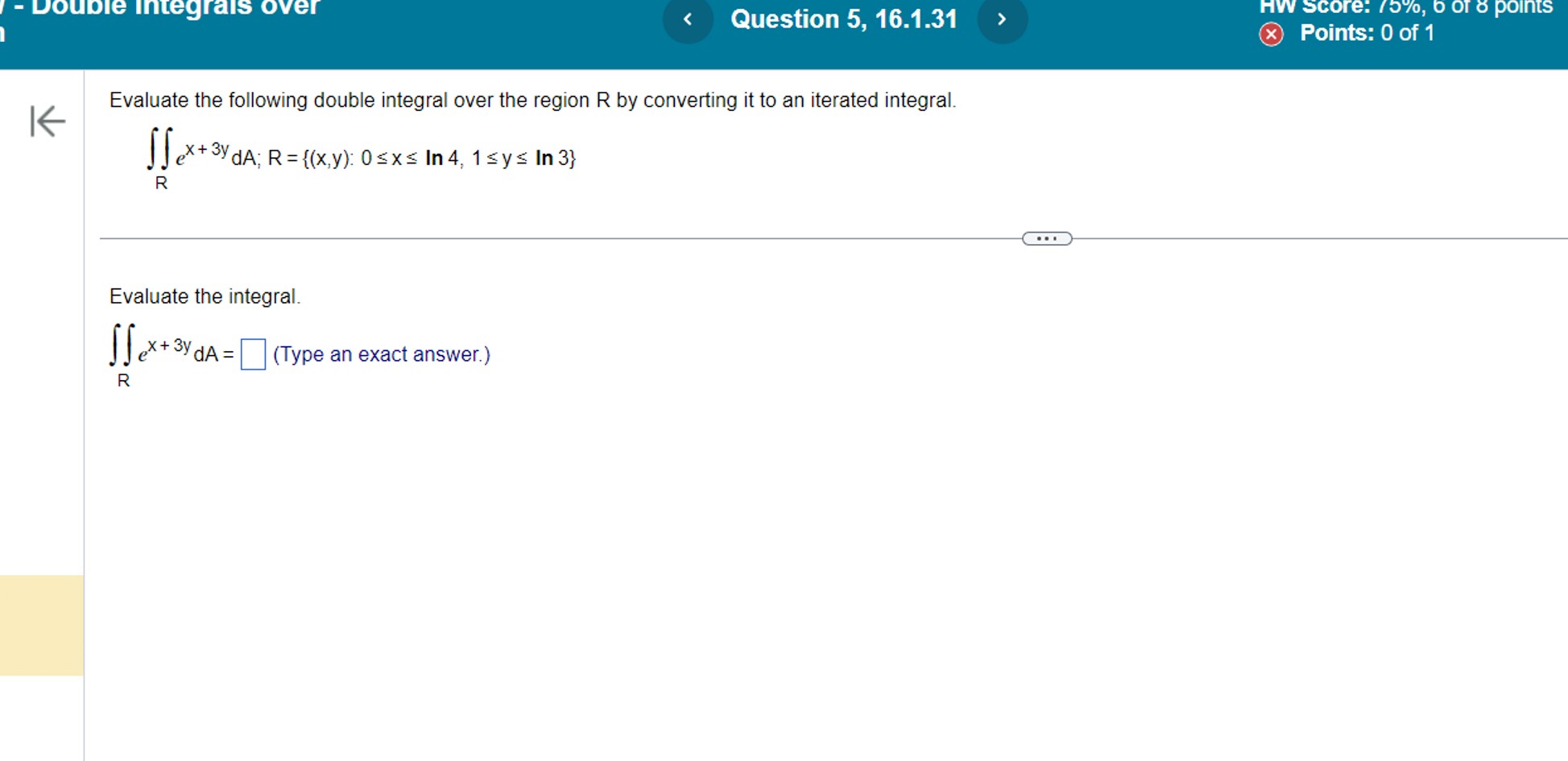 Solved Evaluate the following double integral over the | Chegg.com