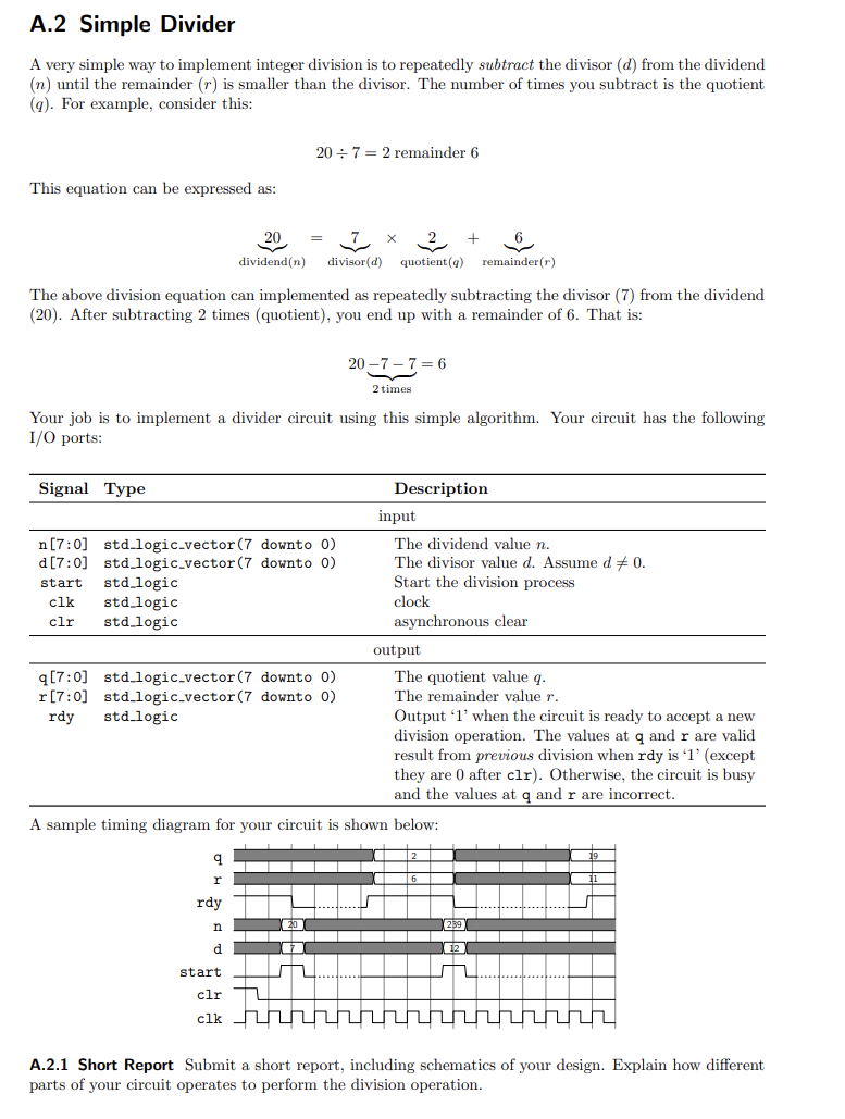 Solved A.2 Simple Divider A very simple way to implement | Chegg.com