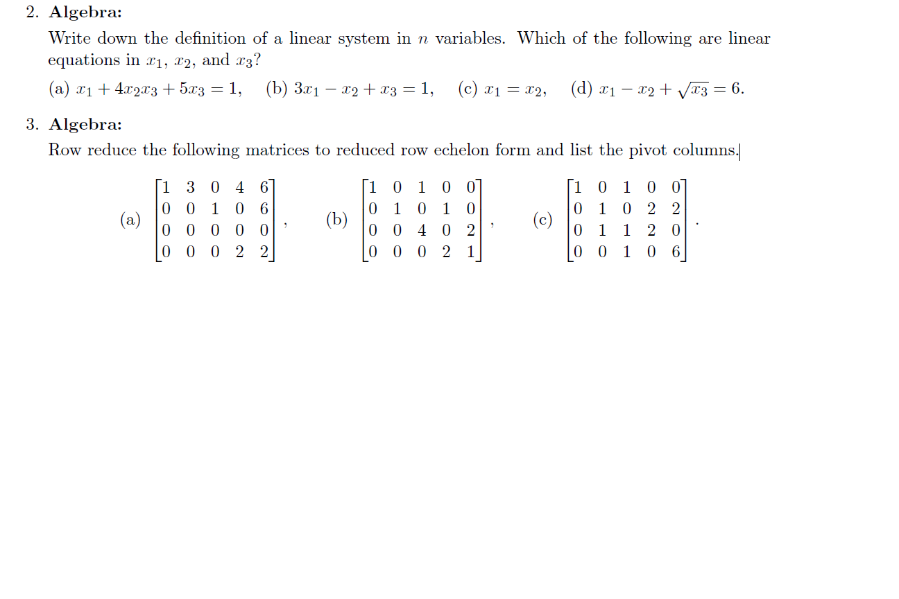 Solved 2. Algebra: Write down the definition of a linear | Chegg.com