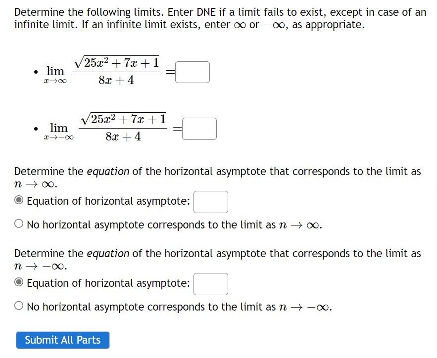 Solved Determine the following limits. Enter DNE if a limit | Chegg.com