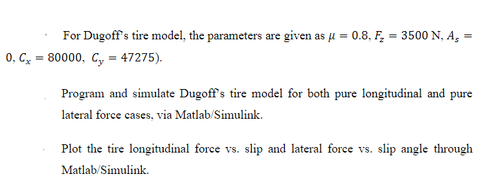 Solved For Dugoff's tire model, the parameters are given as | Chegg.com