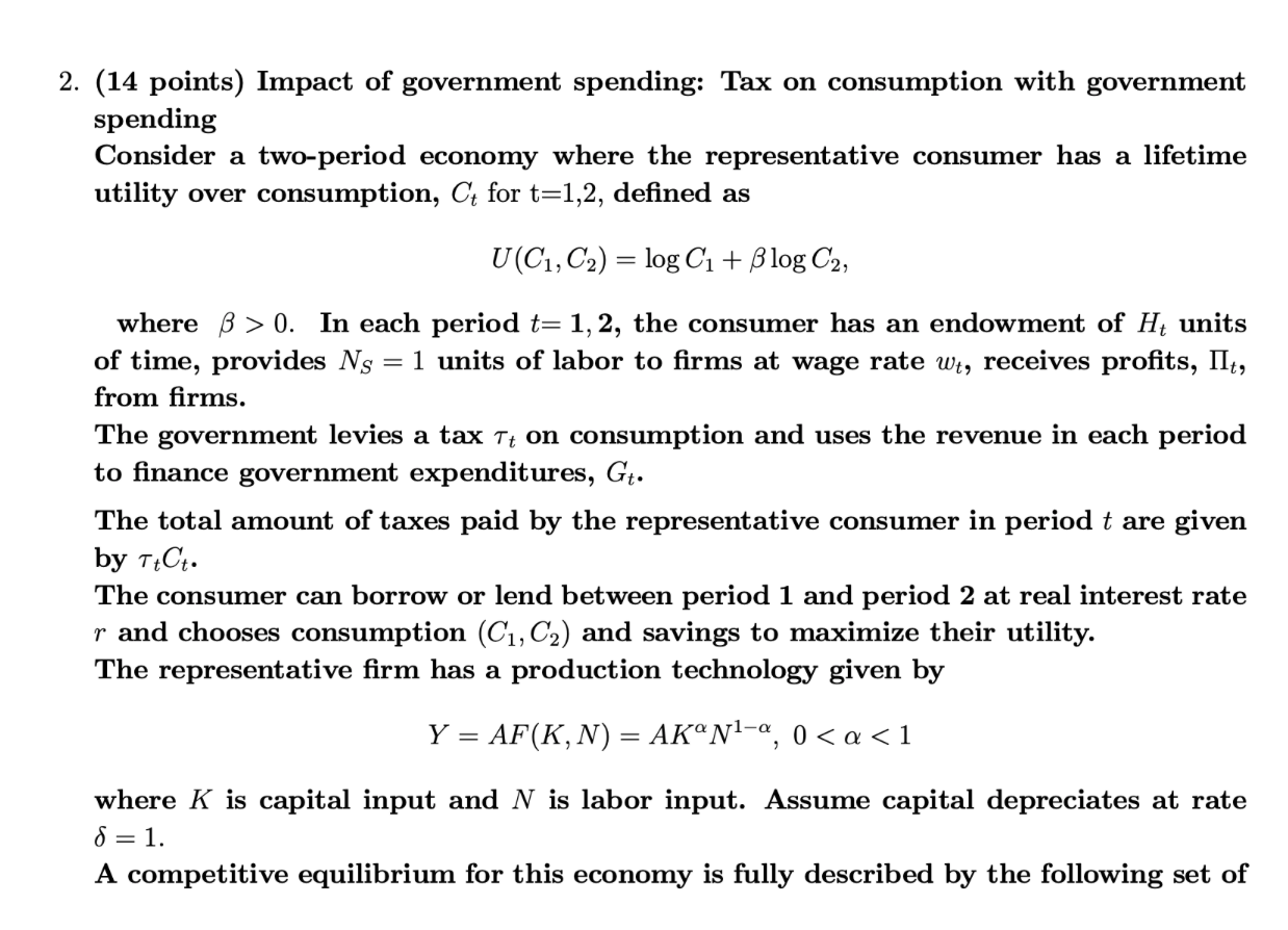 Solved 2. (14 points) Impact of government spending: Tax on | Chegg.com