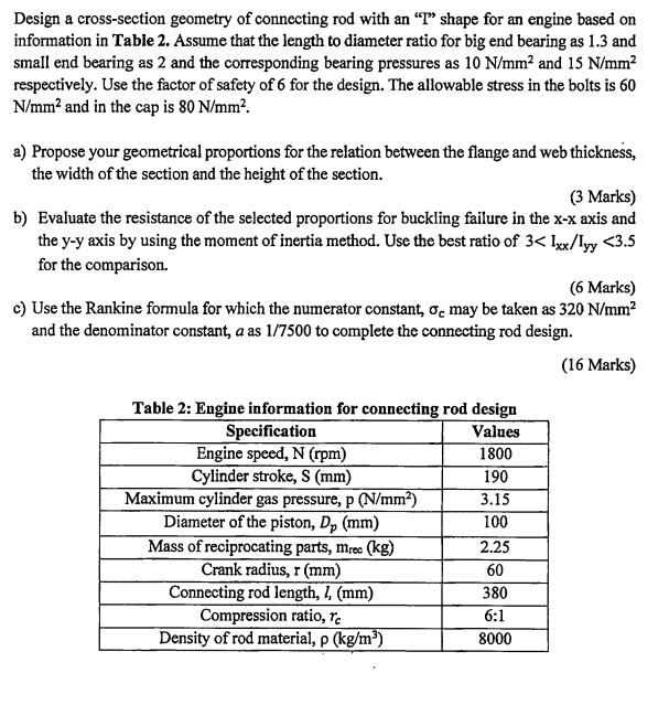 Solved Design a cross-section geometry of connecting rod | Chegg.com