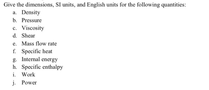 Solved Give the dimensions, SI units, and English units for | Chegg.com