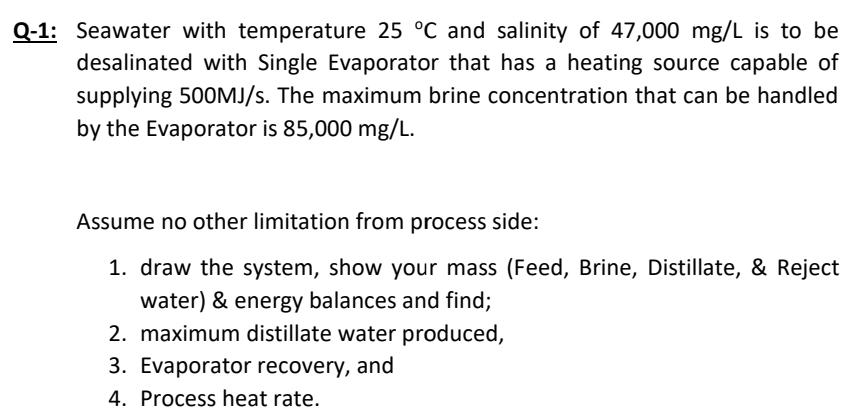 Solved 1: Seawater with temperature 25∘C and salinity of | Chegg.com