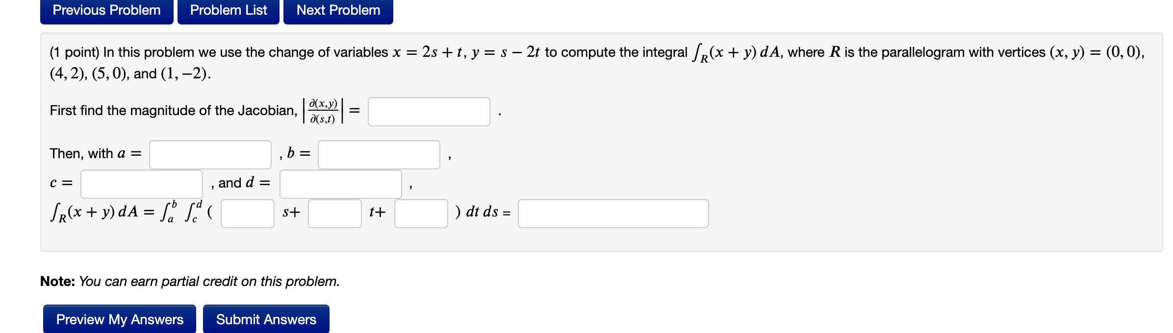 Solved Previous Problem Problem List Next Problem (1 point) | Chegg.com