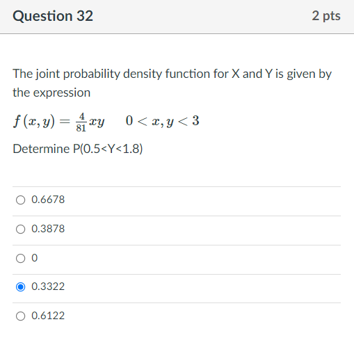 Solved Question 31 2 pts The joint probability density | Chegg.com