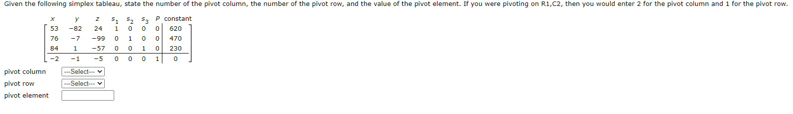 Solved Given the following simplex tableau, state the number | Chegg.com