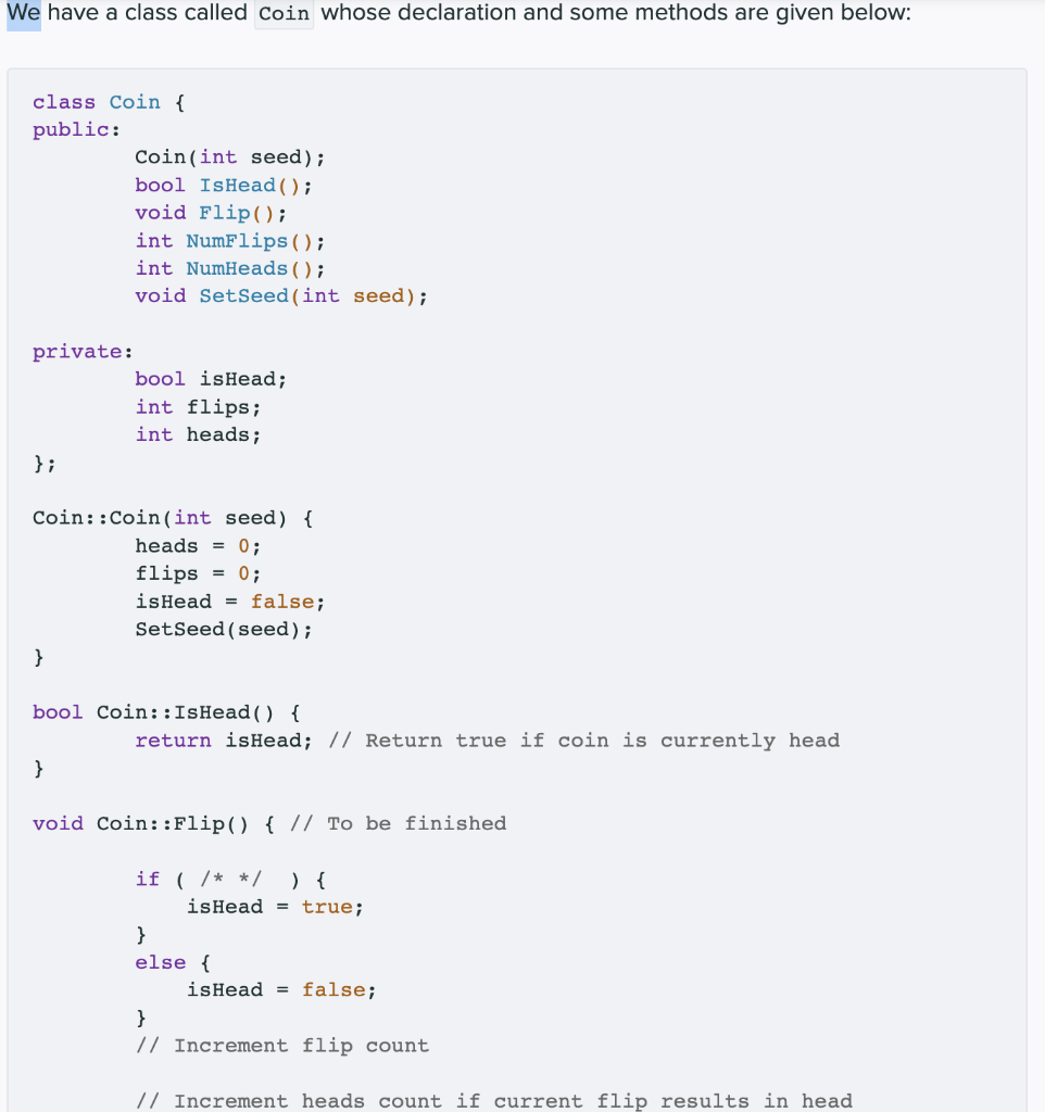 Solved We have a class called coin whose declaration and | Chegg.com