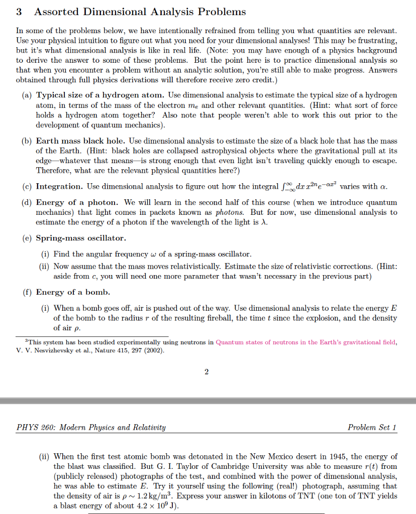 Solved 3 Assorted Dimensional Analysis Problems In some of | Chegg.com