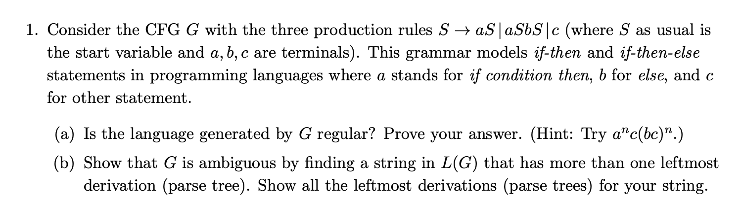 Solved 1. Consider the CFG G with the three production rules | Chegg.com