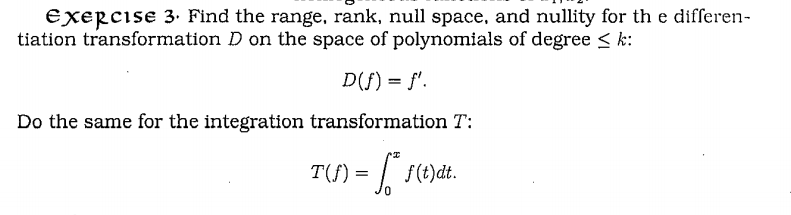 Solved Exercise 3. Find the range, rank, null space, and | Chegg.com