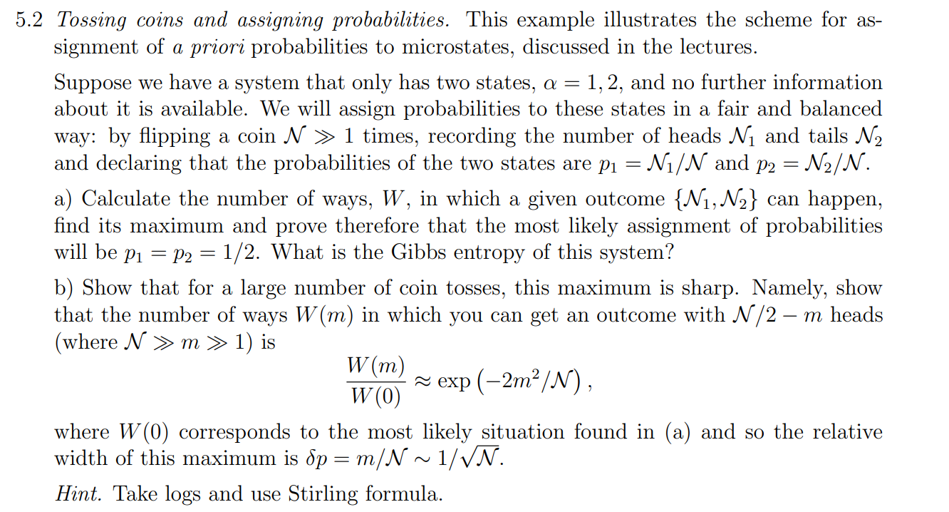 Solved 5.2 ﻿Tossing coins and assigning probabilities. This | Chegg.com