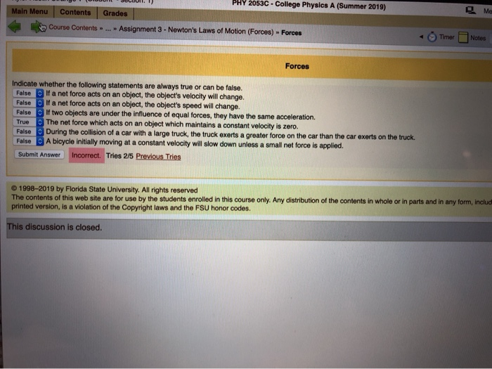 Solved PHY 2053C College Physics A (Summer 2019) Me Contents | Chegg.com