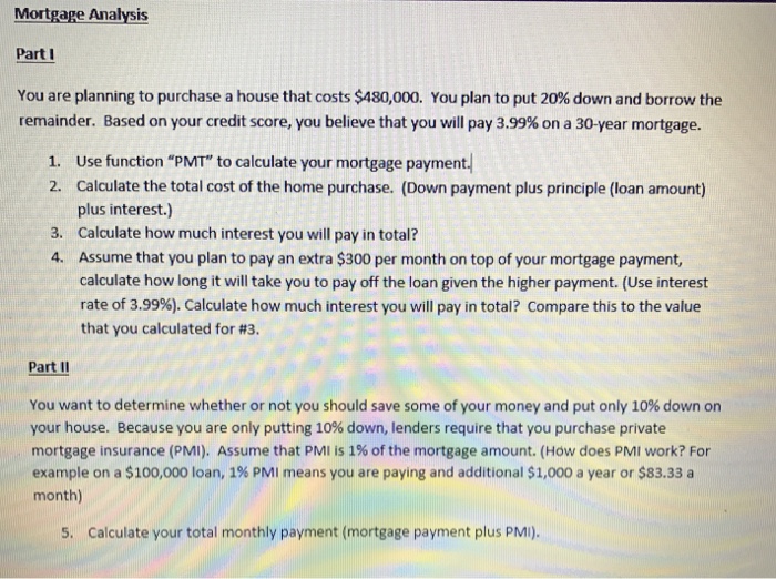 Solved Mortgage Analysis Part I You are planning to purchase | Chegg.com