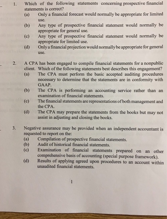 Solved 1. Which of the following statements concerning | Chegg.com