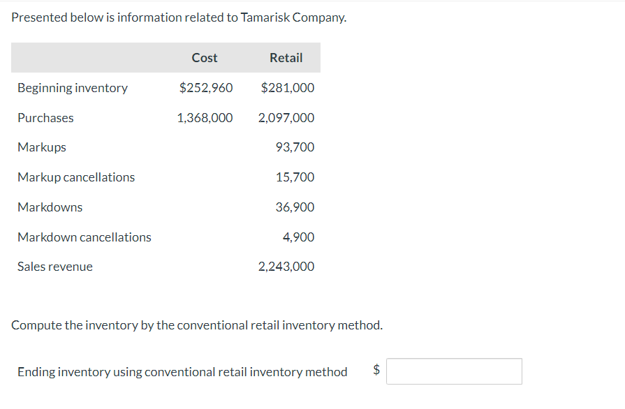 Solved Presented below is information related to Tamarisk | Chegg.com