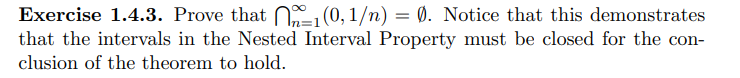 Solved Exercise 1.4.3. Prove that n=1(0,1/n) = 0. Notice | Chegg.com