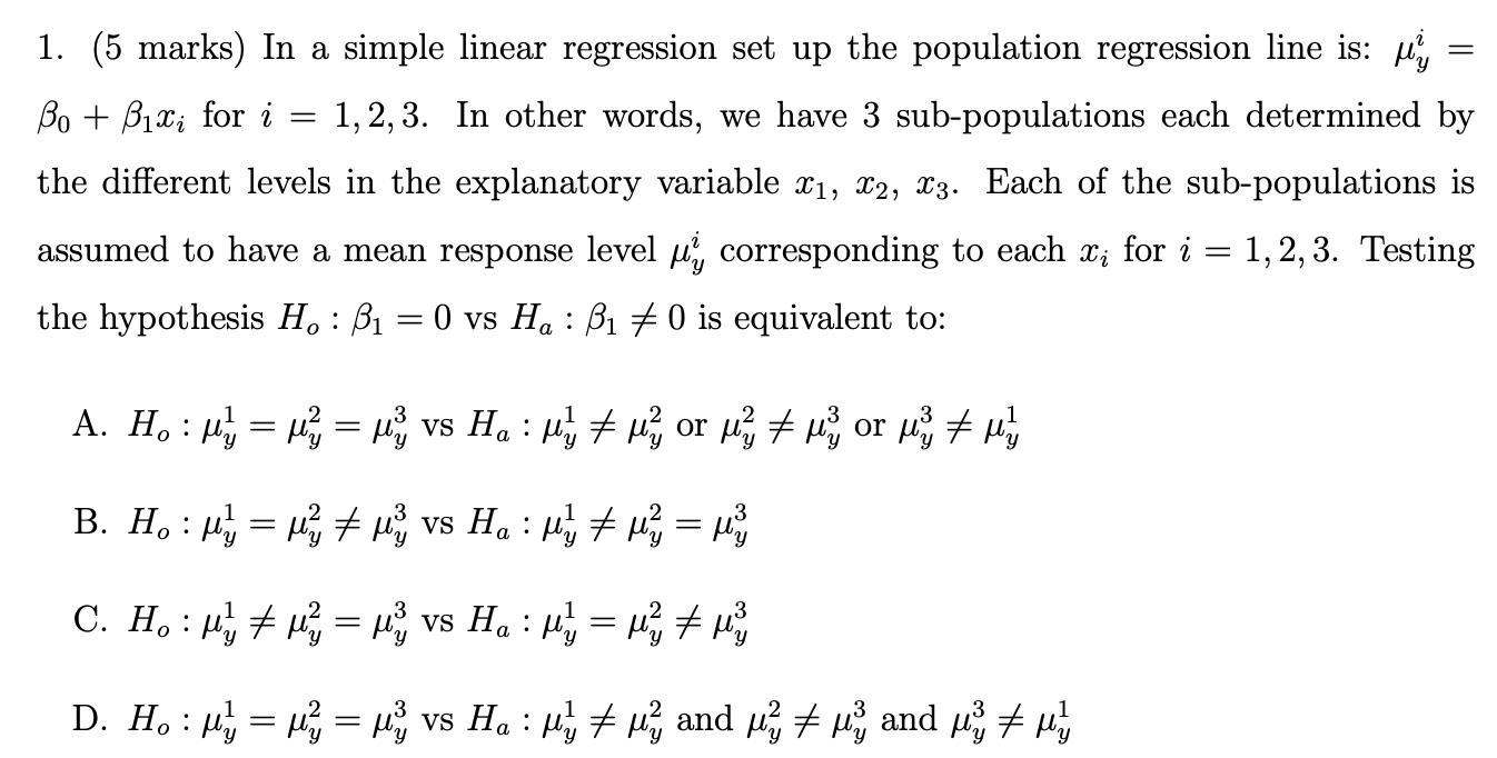 Solved 1. (5 marks) In a simple linear regression set up the | Chegg.com