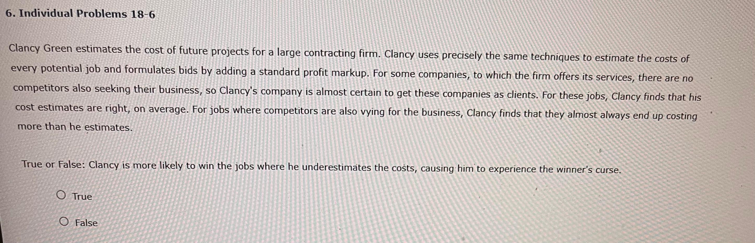 Clancy Green estimates the cost of future projects | Chegg.com