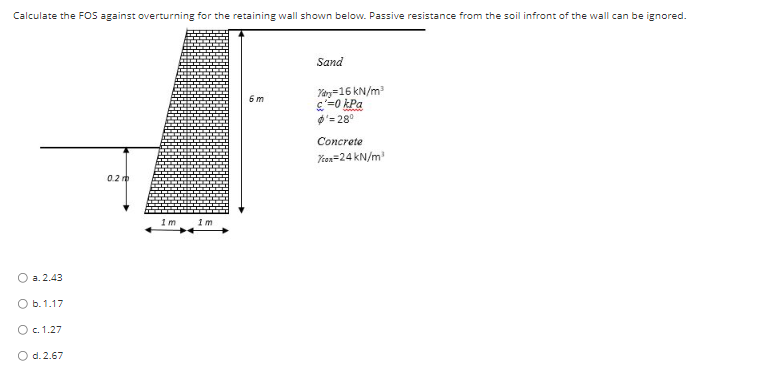 Solved a. 2.43 b. 1.17 c. 1.27 d. 2.67 | Chegg.com