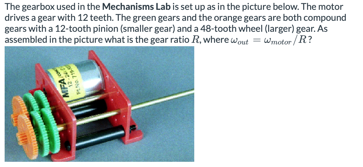 Solved The gearbox used in the Mechanisms Lab is set up as | Chegg.com