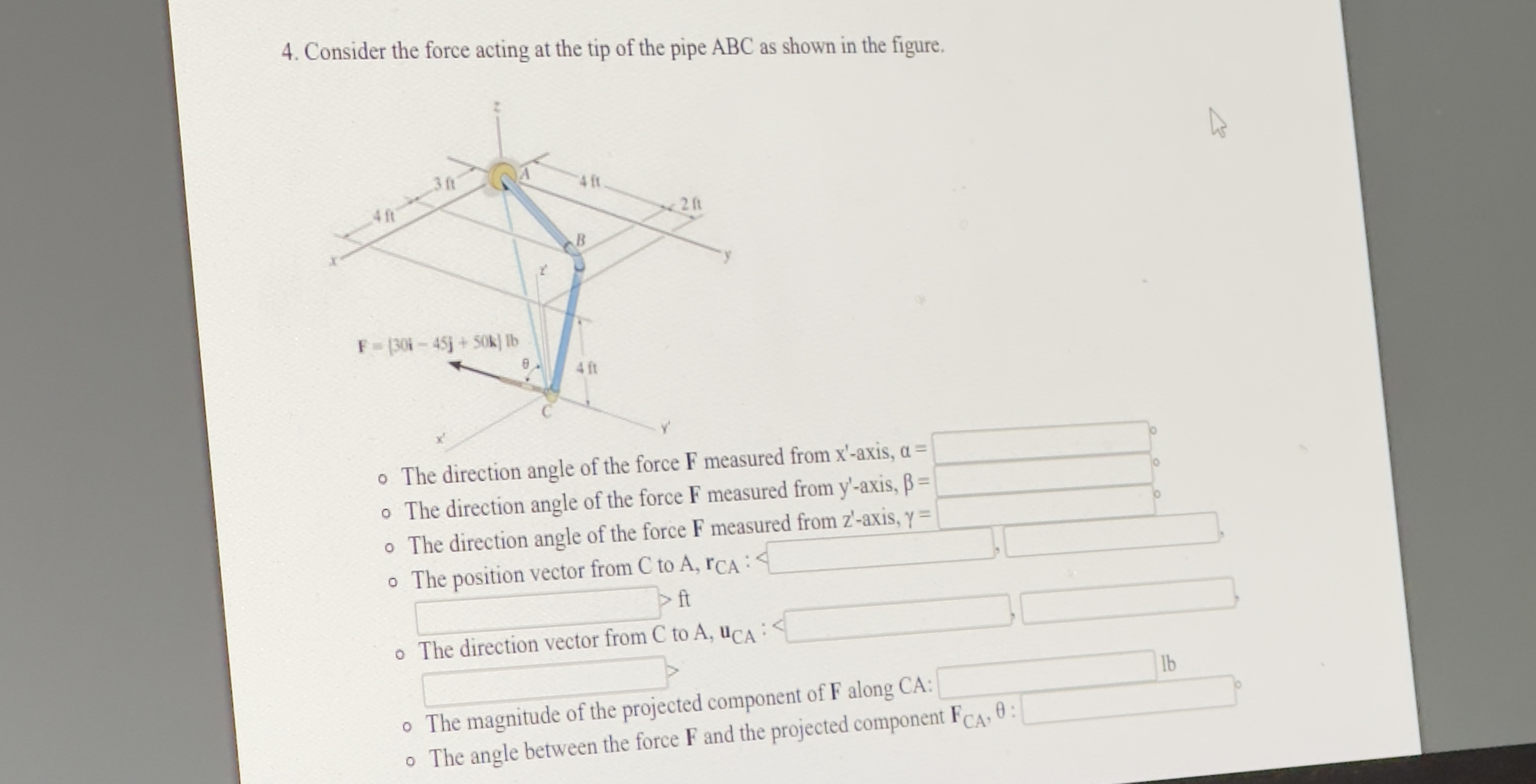 Solved Consider the force acting at the tip of the pipe ABC | Chegg.com