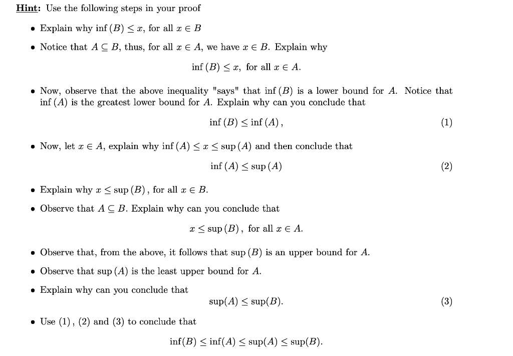 Solved 1. (20 pts) Let A CB, where B is a bounded subset of | Chegg.com
