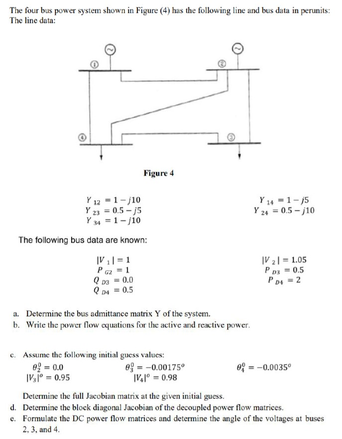 The four bus power system shown in Figure (4) has the | Chegg.com