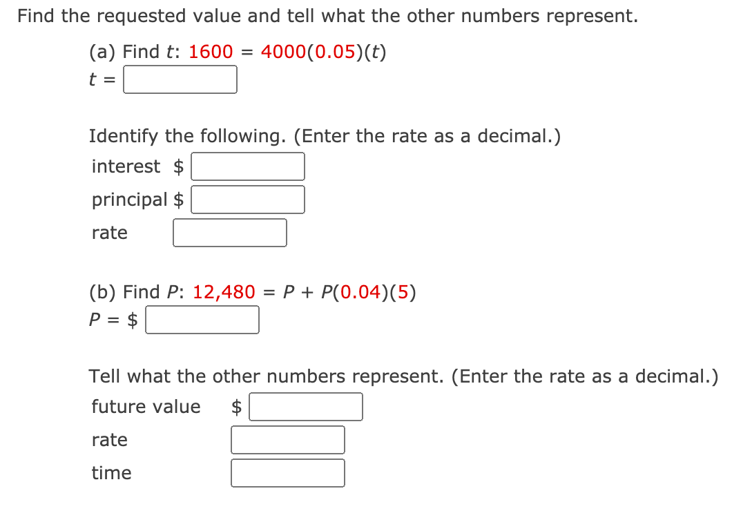 Solved Find the requested value and tell what the other | Chegg.com Solved Find the requested value and tell what the other | Chegg.com
