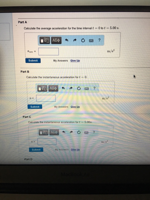 Calculate the average acceleration for the time | Chegg.com
