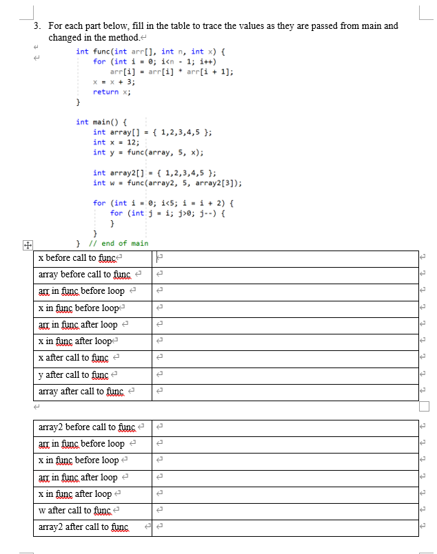 Solved e 3. For each part below, fill in the table to trace | Chegg.com