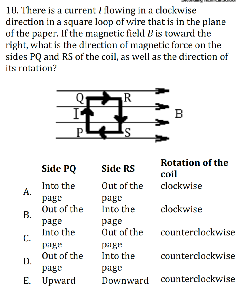 Solved 18. There is a current I flowing in a clockwise | Chegg.com
