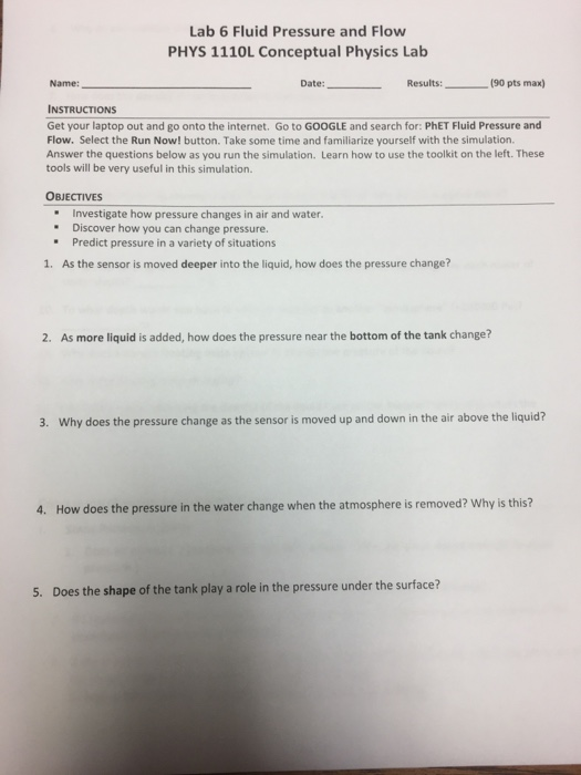 I need help with Question 12 on the Phet Lab 6 Fluid | Chegg.com