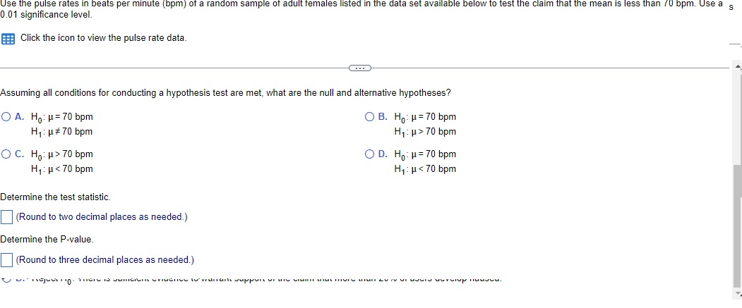 Use the pulse rates in beats per minute (bpm) of a | Chegg.com