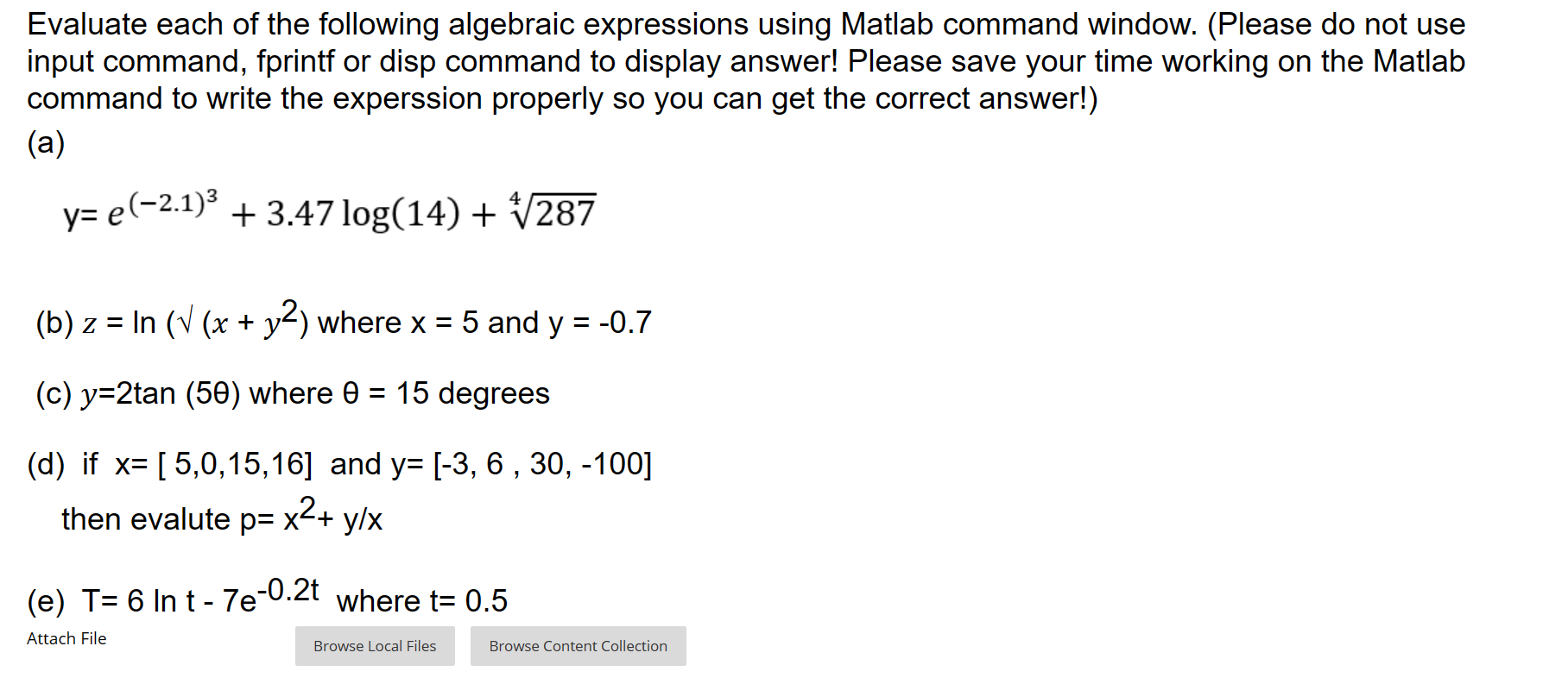 Solved Evaluate Each Of The Following Algebraic Expressions 8544