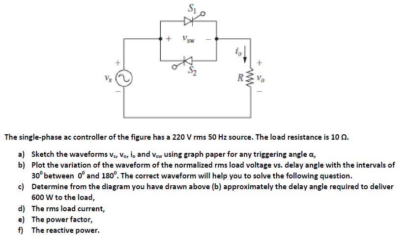Solved The single-phase ac controller of the figure has a | Chegg.com
