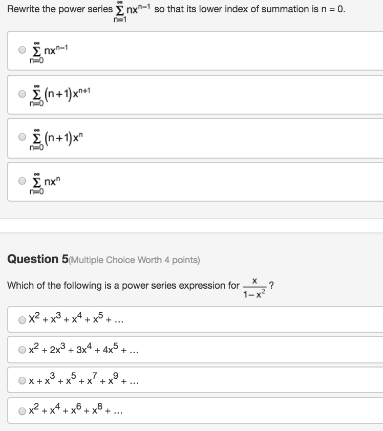 Solved Rewrite the power series ? nxn-1 so that its lower | Chegg.com