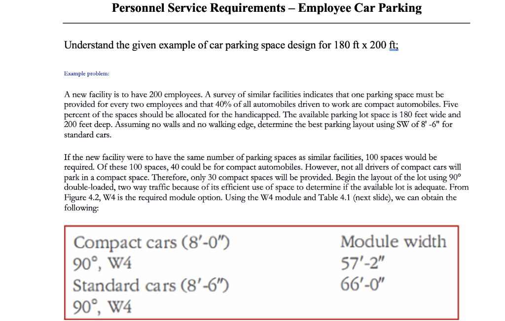 Personnel Service Requirements – Employee Car Parking | Chegg.com