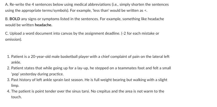 Solved A. Re-write the 4 sentences below using medical | Chegg.com